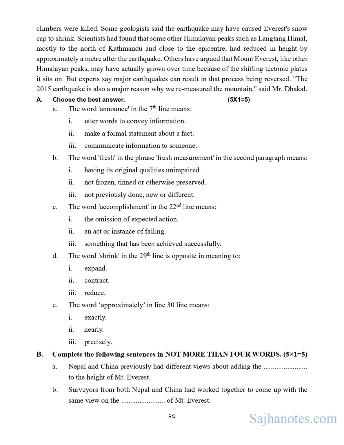 NEB Grade 11 English Model Paper | NEB Papers | Sajha Notes